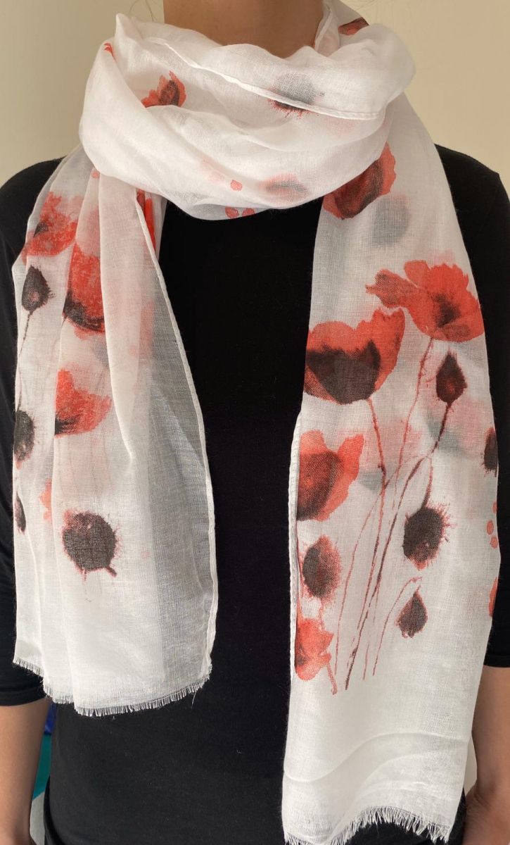Lightweight Scarf - Red and White Poppy - The Keep Military Museum